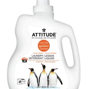 ATTITUDE Liquid Laundry Detergent, Plant- and Mineral-Based Ingredients Formula, HE, Vegan and Cruelty-free, Citrus Zest, 36 Loads, 60.8 Fl Oz,12072