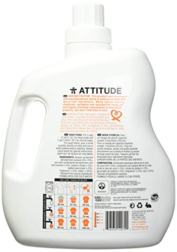 ATTITUDE Liquid Laundry Detergent, Plant- and Mineral-Based Ingredients Formula, HE, Vegan and Cruelty-free, Citrus Zest, 36 Loads, 60.8 Fl Oz,12072