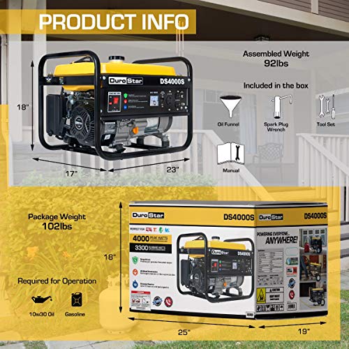 DuroStar DS4000S Portable Generator, Yellow/Black