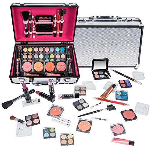 SHANY Carry All Makeup Train Case with Pro Teen Makeup Set, Makeup Brushes, Lipsticks, Eye Shadows, Blushes, and more - Silver