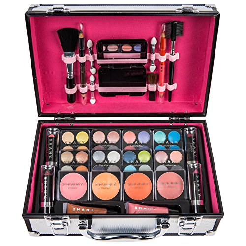 SHANY Carry All Makeup Train Case with Pro Teen Makeup Set, Makeup Brushes, Lipsticks, Eye Shadows, Blushes, and more - Silver