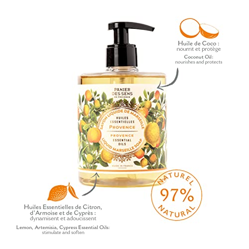 Panier des Sens - Marseille Liquid Hand Soap - Provence Hand Wash - Moisturizing Soap with Coconut Oil - Bathroom & Kitchen Refillable Soap - 97% Natural Ingredients Made in France - 16.9 Fl.oz