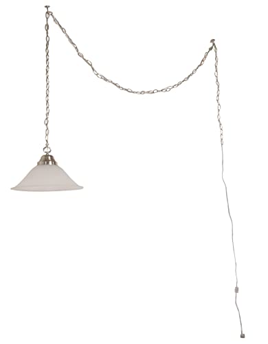 Design House 517565 Millbridge Traditional 1-Light Indoor Hanging Swag Light with Alabaster Glass Shade for Living Dining Room Bar Area, Satin Nickel Finish