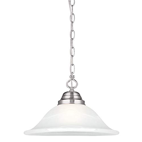 Design House 517565 Millbridge Traditional 1-Light Indoor Hanging Swag Light with Alabaster Glass Shade for Living Dining Room Bar Area, Satin Nickel Finish