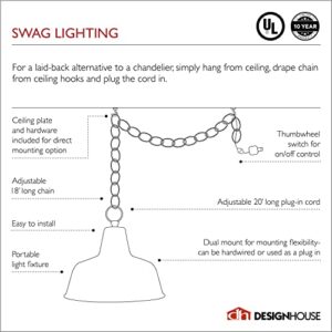 Design House 517565 Millbridge Traditional 1-Light Indoor Hanging Swag Light with Alabaster Glass Shade for Living Dining Room Bar Area, Satin Nickel Finish