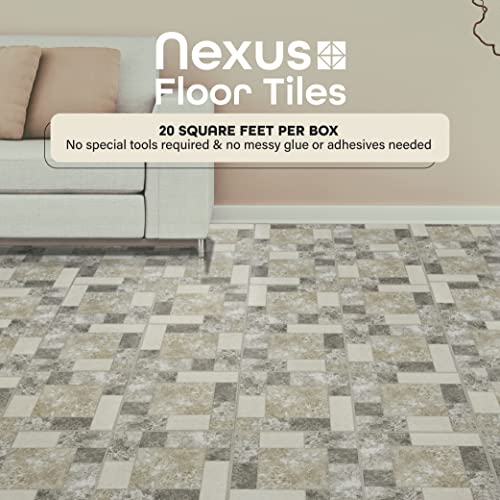 Nexus Self Adhesive 12-Inch Vinyl Floor Tiles, 20 Tiles - 12" x 12", Marble Blocks Pattern - Peel & Stick, DIY Flooring for Kitchen, Dining Room, Bedrooms & Bathrooms by Achim Home Decor