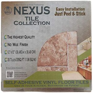 Nexus Self Adhesive 12-Inch Vinyl Floor Tiles, 20 Tiles - 12" x 12", Beige Terracotta Pattern - Peel & Stick, DIY Flooring for Kitchen, Dining Room, Bedrooms & Bathrooms by Achim Home Decor