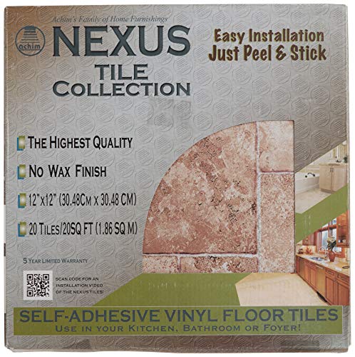 Nexus Self Adhesive 12-Inch Vinyl Floor Tiles, 20 Tiles - 12" x 12", Beige Terracotta Pattern - Peel & Stick, DIY Flooring for Kitchen, Dining Room, Bedrooms & Bathrooms by Achim Home Decor