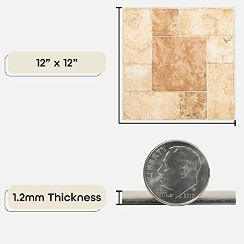 Nexus Self Adhesive 12-Inch Vinyl Floor Tiles, 20 Tiles - 12" x 12", Beige Terracotta Pattern - Peel & Stick, DIY Flooring for Kitchen, Dining Room, Bedrooms & Bathrooms by Achim Home Decor