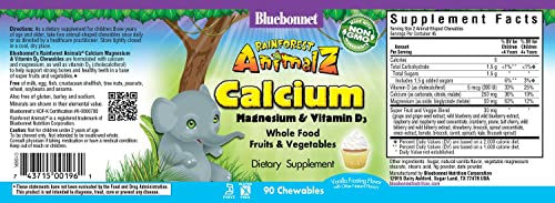 BlueBonnet Super Earth Rainforest Animalz Calcium Magnesium And Vitamin D3 Chews, Natural Vanilla Frosting, White, 90 Count