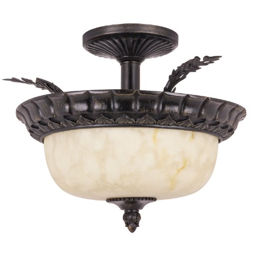 Sunlite 46005 15-Inch Traditional Dome Ceiling Light, Classic Ornate Semi Flush Mount, Alabaster Glass Shade, 3 Sockets (Bulbs Not Included), for Bedrooms, Hallways & Bathrooms, Weathered Bronze