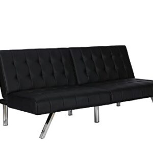 DHP Emily Futon With Chrome Legs, Black Faux Leather