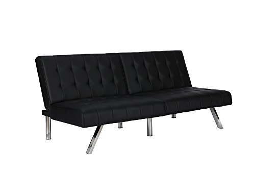 DHP Emily Futon With Chrome Legs, Black Faux Leather