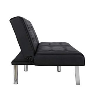 DHP Emily Futon With Chrome Legs, Black Faux Leather