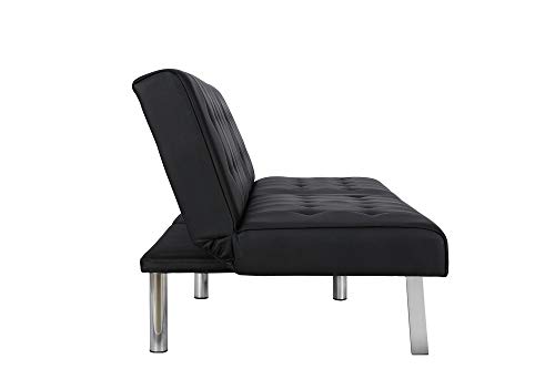 DHP Emily Futon With Chrome Legs, Black Faux Leather