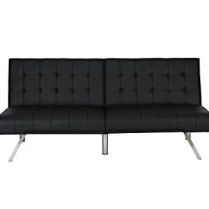 DHP Emily Futon With Chrome Legs, Black Faux Leather