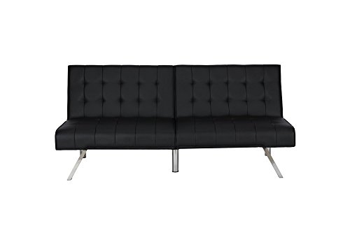 DHP Emily Futon With Chrome Legs, Black Faux Leather