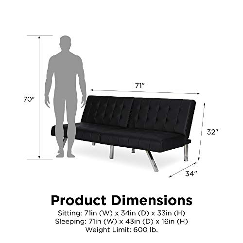 DHP Emily Futon With Chrome Legs, Black Faux Leather