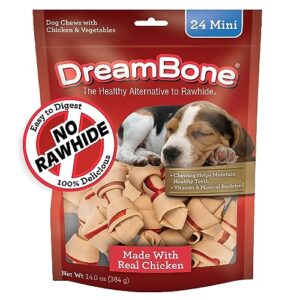 dreambone mini chews with real chicken 24 count, rawhide-freechews for dogs