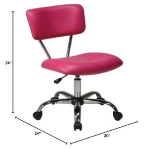 OSP Home Furnishings Vista Faux Leather Seat and Back Task Chair with Chrome Accents, Pink