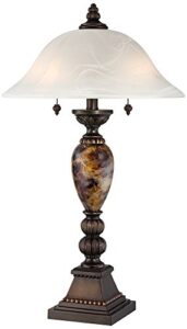 kathy ireland mulholland traditional vintage table lamp 27" tall aged bronze faux marble white alabaster glass dome shade for living room bedroom house bedside nightstand home office family