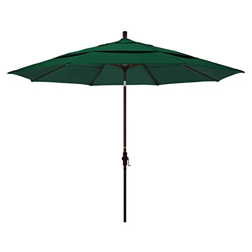 California Umbrella GSCU118117-5446-DWV 11' Round Aluminum Market, Crank Lift, Collar Tilt, Bronze Pole, Sunbrella Forest Green Patio Umbrella, 11-Foot