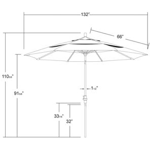 California Umbrella GSCU118117-5446-DWV 11' Round Aluminum Market, Crank Lift, Collar Tilt, Bronze Pole, Sunbrella Forest Green Patio Umbrella, 11-Foot