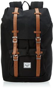 herschel little america laptop backpack, black/tan synthetic leather, mid-volume 17.0l