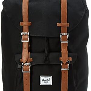 Herschel Little America Laptop Backpack, Black/Tan Synthetic Leather, Mid-Volume 17.0L