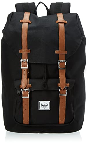 Herschel Little America Laptop Backpack, Black/Tan Synthetic Leather, Mid-Volume 17.0L