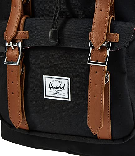 Herschel Little America Laptop Backpack, Black/Tan Synthetic Leather, Mid-Volume 17.0L