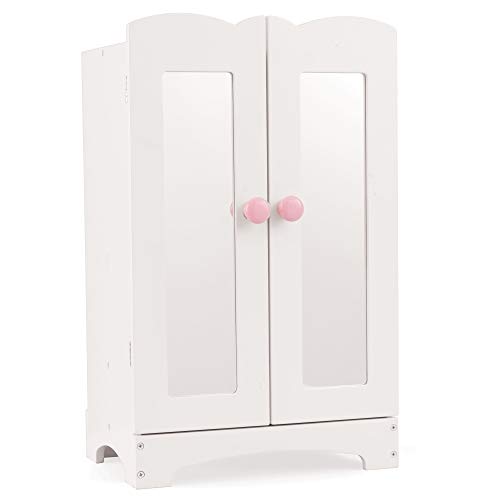 KidKraft Wooden Lil' Doll Armoire with 6 Hangers, Furniture for 18-Inch Dolls - White Gift for Ages 3+