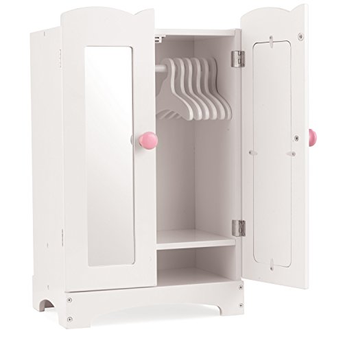 KidKraft Wooden Lil' Doll Armoire with 6 Hangers, Furniture for 18-Inch Dolls - White Gift for Ages 3+