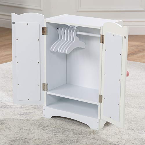 KidKraft Wooden Lil' Doll Armoire with 6 Hangers, Furniture for 18-Inch Dolls - White Gift for Ages 3+