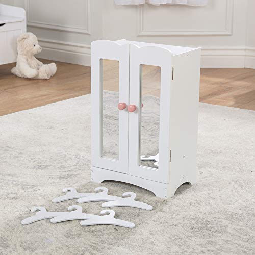 KidKraft Wooden Lil' Doll Armoire with 6 Hangers, Furniture for 18-Inch Dolls - White Gift for Ages 3+