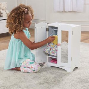 KidKraft Wooden Lil' Doll Armoire with 6 Hangers, Furniture for 18-Inch Dolls - White Gift for Ages 3+