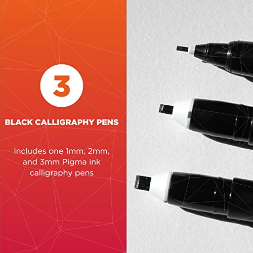 SAKURA Pigma Calligrapher Brush Pens - Archival Black Ink Pens - Pens for Lettering and Modern Calligraphy - Black Ink - 1 mm, 2 mm, & 3 mm Nibs - 3 Pack