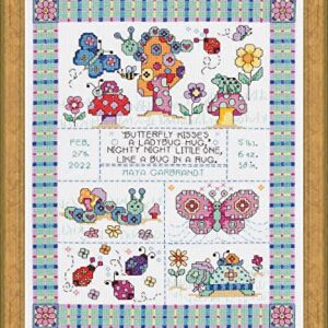 Janlynn 14 Count Bug in a Rug Birth Record Counted Cross Stitch Kit, 9-3/4-Inch by 12-3/4-Inch White