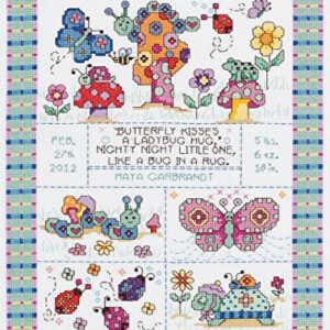 Janlynn 14 Count Bug in a Rug Birth Record Counted Cross Stitch Kit, 9-3/4-Inch by 12-3/4-Inch White