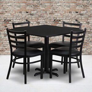 flash furniture 36'' square black laminate table set with x-base and 4 ladder back metal chairs - black vinyl seat