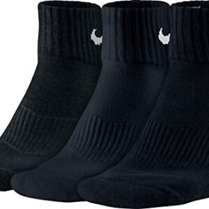 Nike SX4703 Unisex Performance Cushion Quarter Training Socks (3 Pair), Black/White, Large