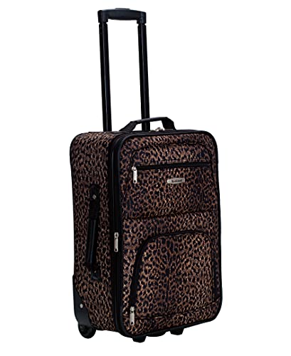 Rockland Vara Softside 3-Piece Upright Luggage Set, Expandable,Lightweight,Telescopic Handle,Wheel, Leopard, (20/22/28)