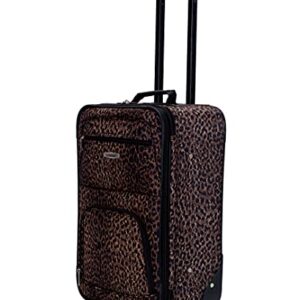 Rockland Vara Softside 3-Piece Upright Luggage Set, Expandable,Lightweight,Telescopic Handle,Wheel, Leopard, (20/22/28)