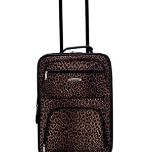 Rockland Vara Softside 3-Piece Upright Luggage Set, Expandable,Lightweight,Telescopic Handle,Wheel, Leopard, (20/22/28)