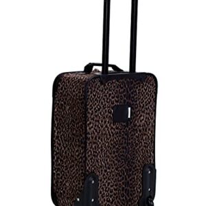 Rockland Vara Softside 3-Piece Upright Luggage Set, Expandable,Lightweight,Telescopic Handle,Wheel, Leopard, (20/22/28)