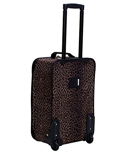 Rockland Vara Softside 3-Piece Upright Luggage Set, Expandable,Lightweight,Telescopic Handle,Wheel, Leopard, (20/22/28)