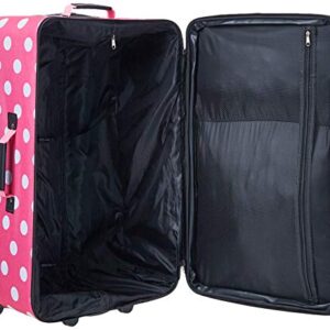 Rockland Vara Softside 3-Piece Upright Luggage Set, Expandable,Lightweight,Telescopic Handle,Wheel, Pink Dots, 20 inches,22 inches,28 inches