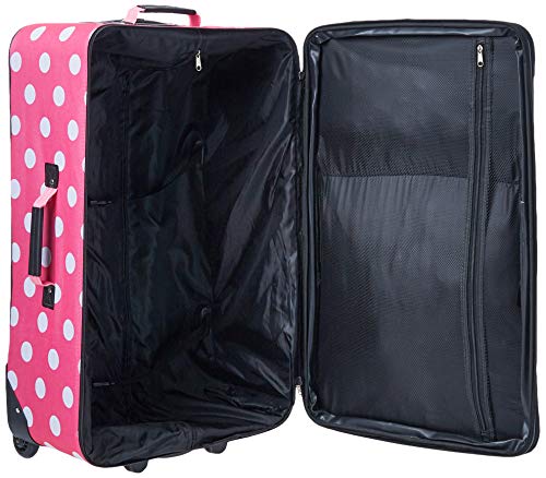 Rockland Vara Softside 3-Piece Upright Luggage Set, Expandable,Lightweight,Telescopic Handle,Wheel, Pink Dots, 20 inches,22 inches,28 inches