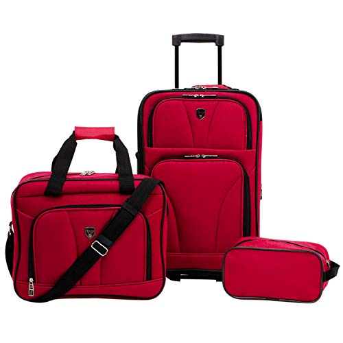 Travelers Club Bowman Expandable Luggage, Red, 3-Piece Set (Dopp/Tote/20)