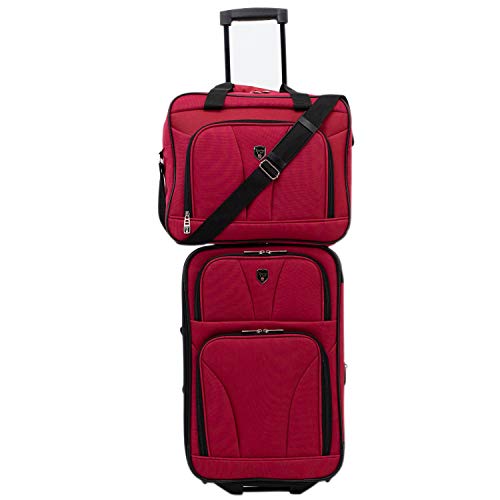 Travelers Club Bowman Expandable Luggage, Red, 3-Piece Set (Dopp/Tote/20)